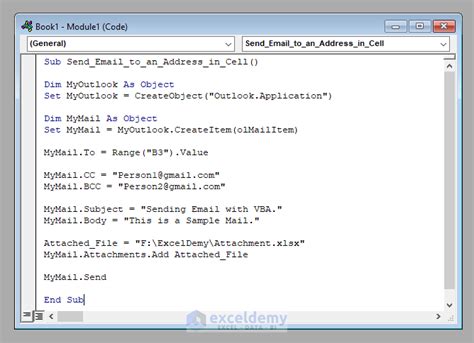 How To Send An Email To An Address In A Cell Using An Excel Macro 2