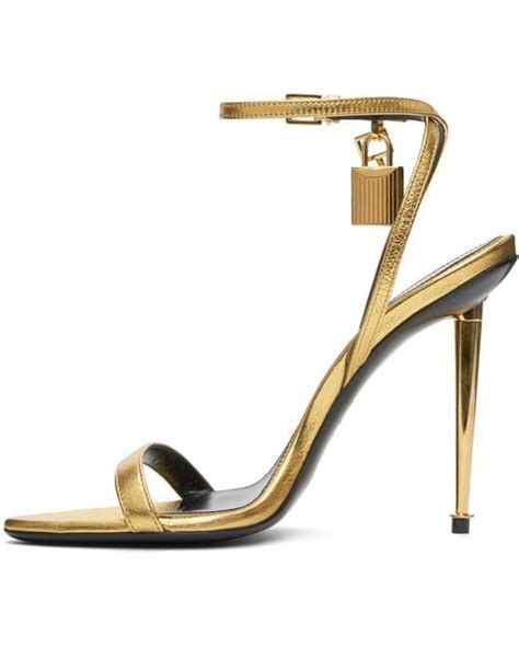 Tom Ford Padlock Pointy Naked Heeled Sandals In Metallic Lyst