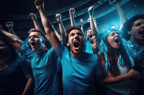 Premium AI Image Group Of Football Fans Are Cheering For Their Team