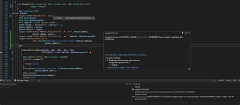 Windows Access Violation Reading Location CryptProtectData Stack