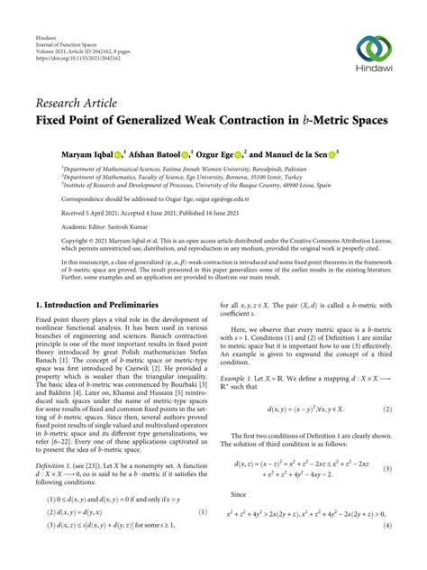 pdf fixed point of generalized weak contraction in metric spaces