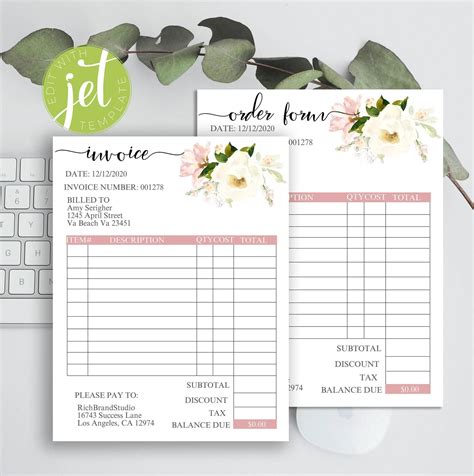Plantilla De Factura Floral Factura Imprimible Formularios Etsy The
