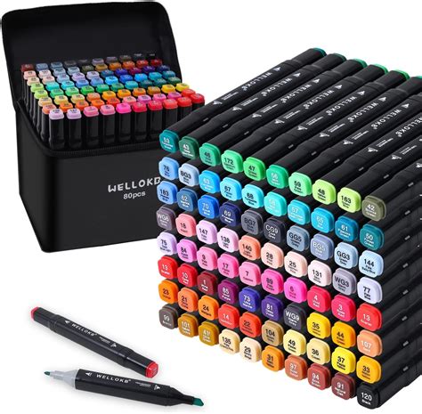 WELLOKB Alcohol Markers 80 Colors Dual Tip Permanent Art Markers For