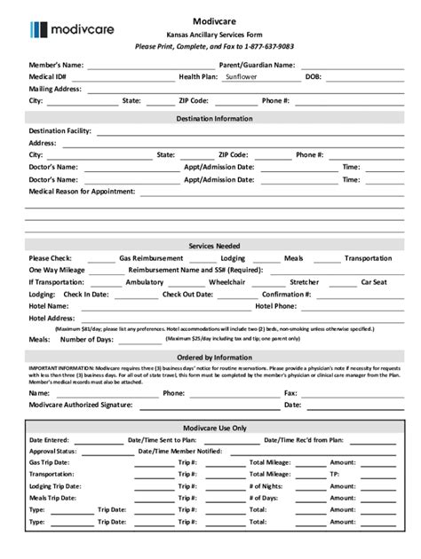 Fillable Online Ancillary Form Sunflower Health Plan Fax Email Print
