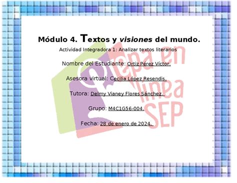 Módulo 4 Textos y visiones del mundo Actividad Integradora 1