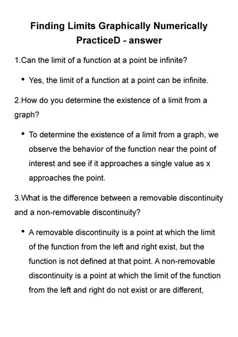 finding limits graphically numerically practice d answer finding limits graphically