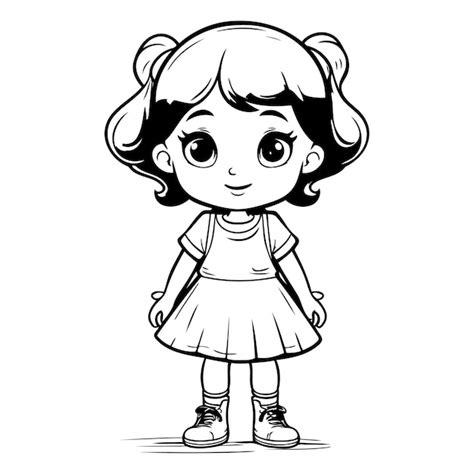 Ilustração de desenho animado preto e branco de cara de menina bonita