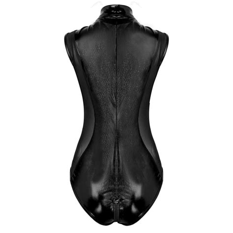 Cheap Women S One Piece Shiny Metallic Patent Leather Sheer Mesh Mock
