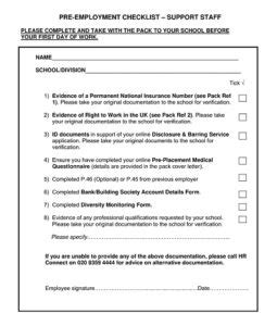 24 Free Printable Pre Employment Checklist Templates PDF Template