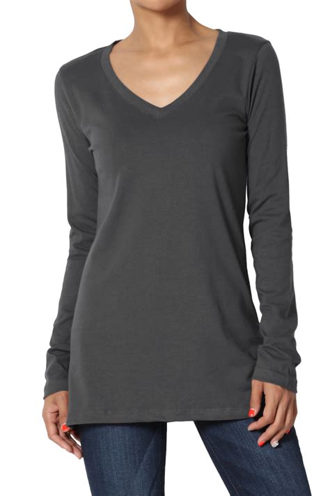 TheMogan Women S S 3X V Neck Long Sleeve Top Stretch Cotton Relaxed