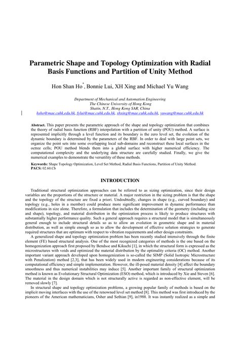 pdf parametric shape and topology optimization with radial basis functions and partition of