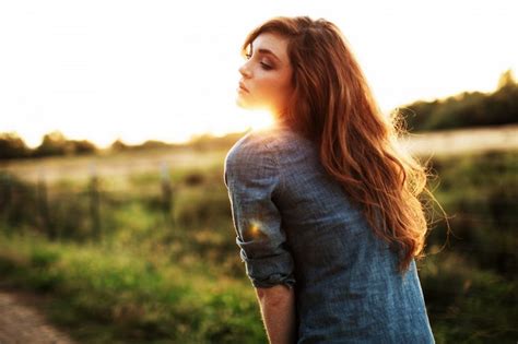 1142779 Sunlight Women Outdoors Women Redhead Model Portrait Depth Of Field Sunset Long