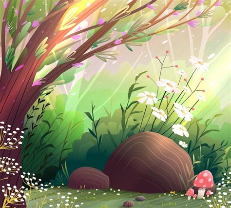 Bosque De Cuentos De Hadas Naturaleza Paisaje Vector Premium