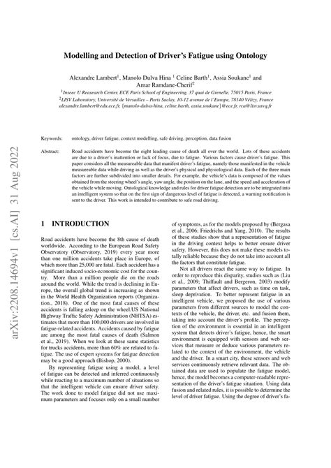 pdf modelling and detection of driver s fatigue using ontology