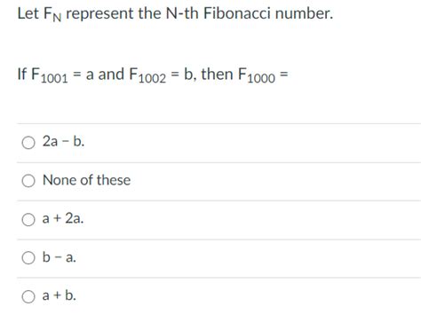 solved let en represent the n th fibonacci number if f1001
