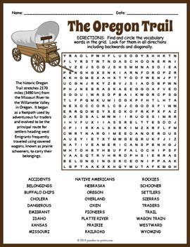 THE OREGON TRAIL Word Search Game Worksheet Activity By Puzzles To Print