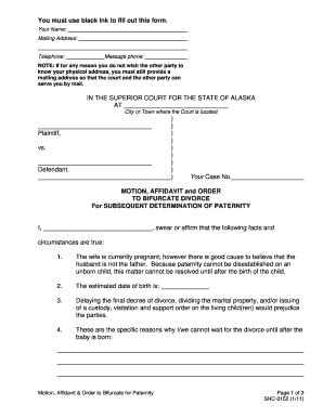 Fillable Online MOTION AFFIDAVIT And ORDER TO BIFURCATE DIVORCE For