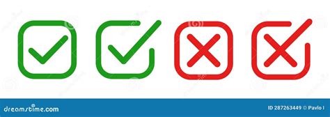 Set Green Approval Check Mark And Red Cross Icons Checklist Signs