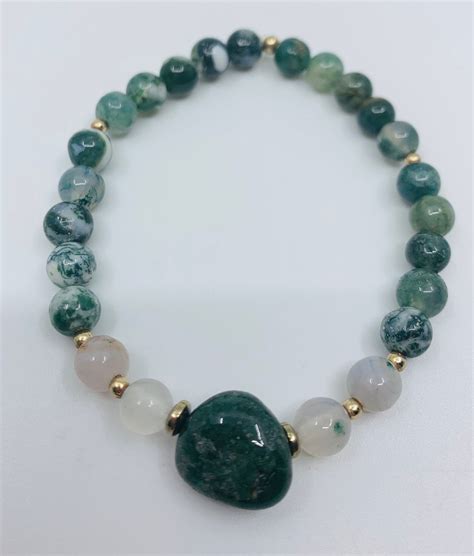 Moss Agate Green Stretch Bracelet With Healing Gemstone Etsy
