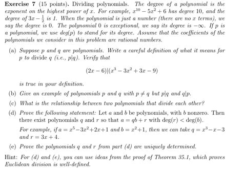 solved exercise 7 15 points dividing polynomials the