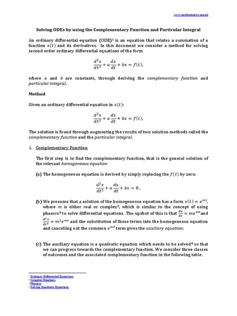 solving odes by complementary function and particular integral pdf ordinary differential