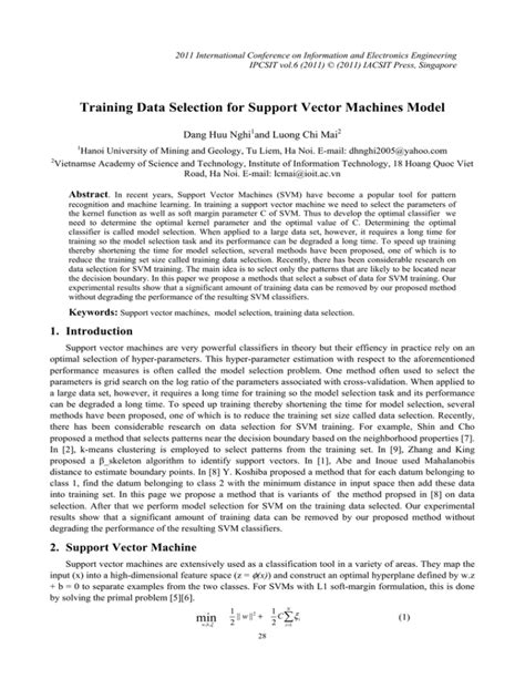 training data selection for support vector machines model dang huu nghi