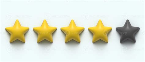 Glossy Yellow 3d Four Star Rating 3D Render Image 4 Stars Of 5
