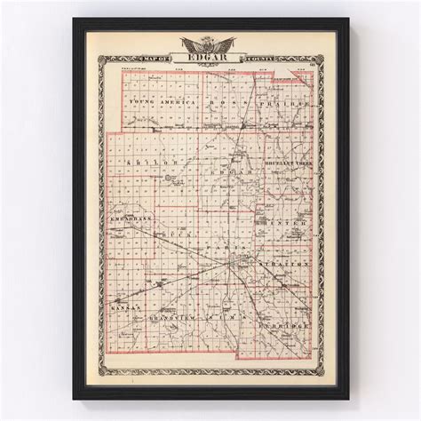 Vintage Map Of Edgar County Illinois By Ted S Vintage Art