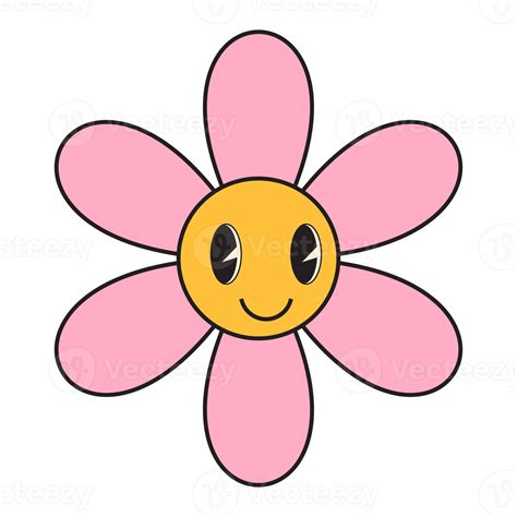 Groovy Flower Cartoon Characters Funny Happy Daisy With Eyes And Smile