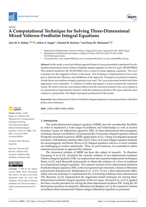 pdf a computational technique for solving three dimensional mixed volterra fredholm integral