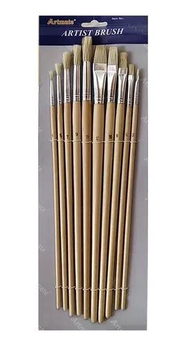 Set De 10 Pinceles Largos De Cerda Artmate Redondos Y Chatos MercadoLibre