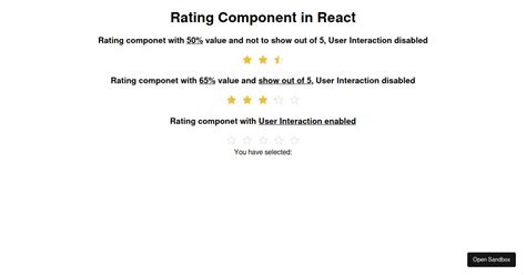 React Star Rating Codesandbox