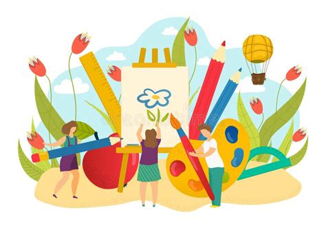 Dibujos Animados Creativos Niños Dibujando Ilustraciones Vectoriales De