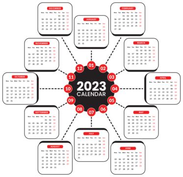 A Calendar For The New Year On A White Background With Red And Black