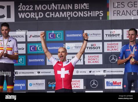 France 28 08 2022 SCHURTER Nino Winner During Podium UCI Mountain