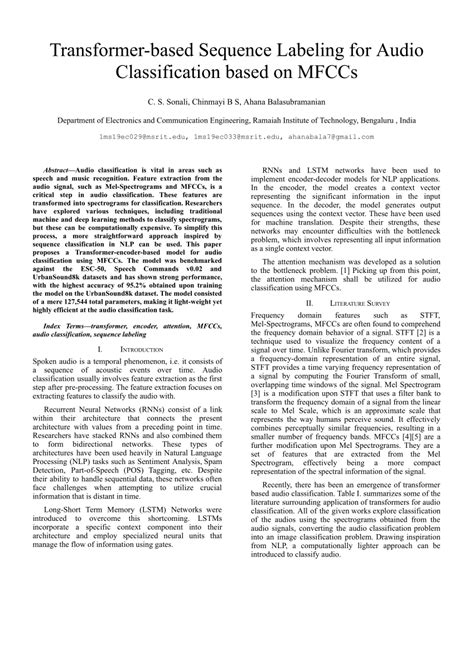 pdf transformer based sequence labeling for audio classification based on mfccs