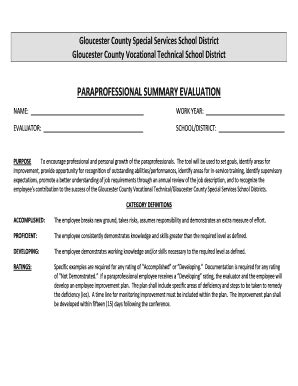 Fillable Online Gcsssd PARAPROFESSIONAL SUMMARY EVALUATION Gcsssd Fax