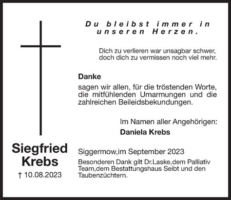Traueranzeigen Von Siegfried Krebs Trauer Anzeigen De