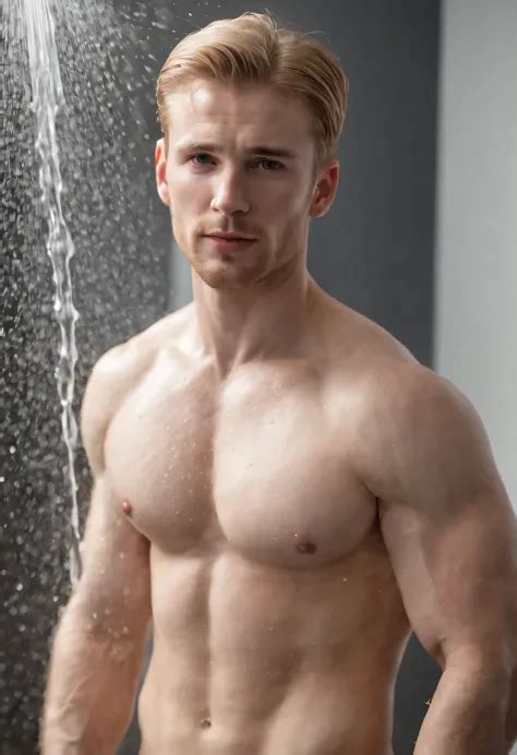 A Naked Long Haired Blond Muscle Chris Evans Taking A Shower Wet Big