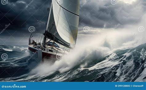 Close Up Of A Yacht In A Stormy Sea Stock Image Image Of Sailboat