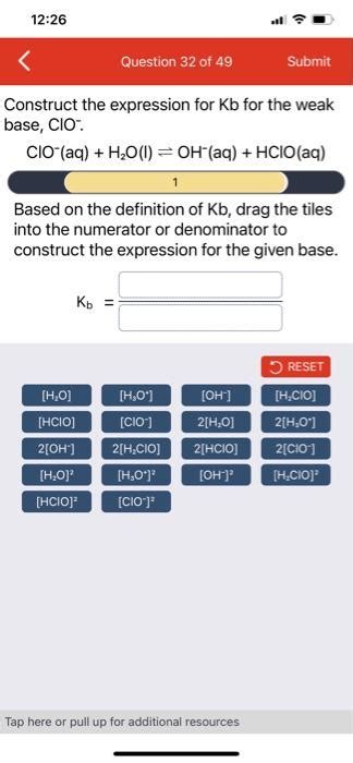solved construct the expression for kb for the weak base