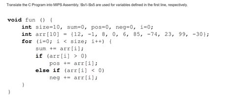 solved translate the c program into mips assembly 1 s1−1 s5