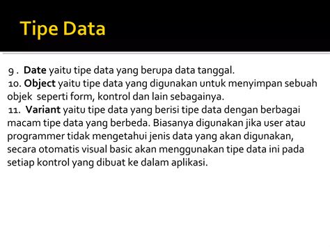 Pemrograman Visual Tipe Data Variabel Operator Revisi Ppt Free