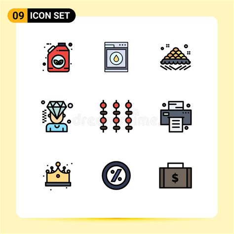 Símbolos De Icono Universal Grupo De 9 Colores Planos De Línea De