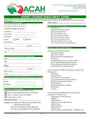 Fillable Online Acah Edu BACAHb F 056 Short Course Enrolment Form