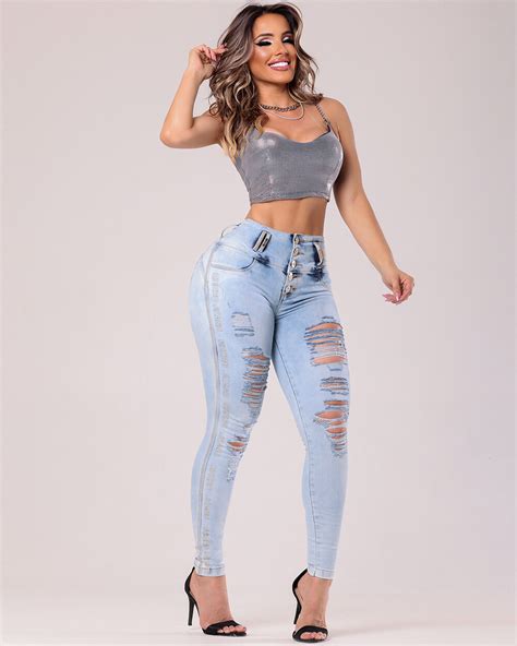 CALÇA JEANS FEMININA BOLSO DESTROYED SUPER MODELADORA Jeans
