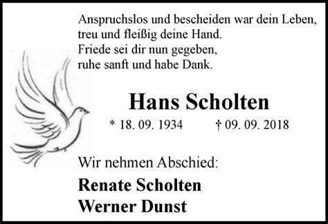 Traueranzeigen Von Hans Scholten Trauer In NRW De