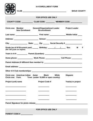 Fillable Online Extension Iastate 4 H ENROLLMENT FORM CLUB SIOUX COUNTY