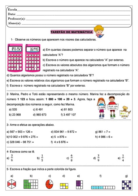 Taref O De Matem Tica Ano Taref O De Matem Tica Para Trabalhar No