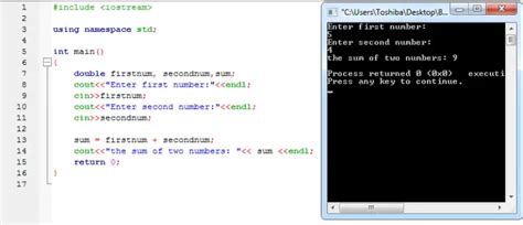 sum of two numbers in c